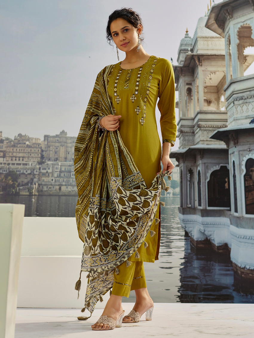 Shop Embroidered Rayon Suit Set 3882 Online - Women Plus