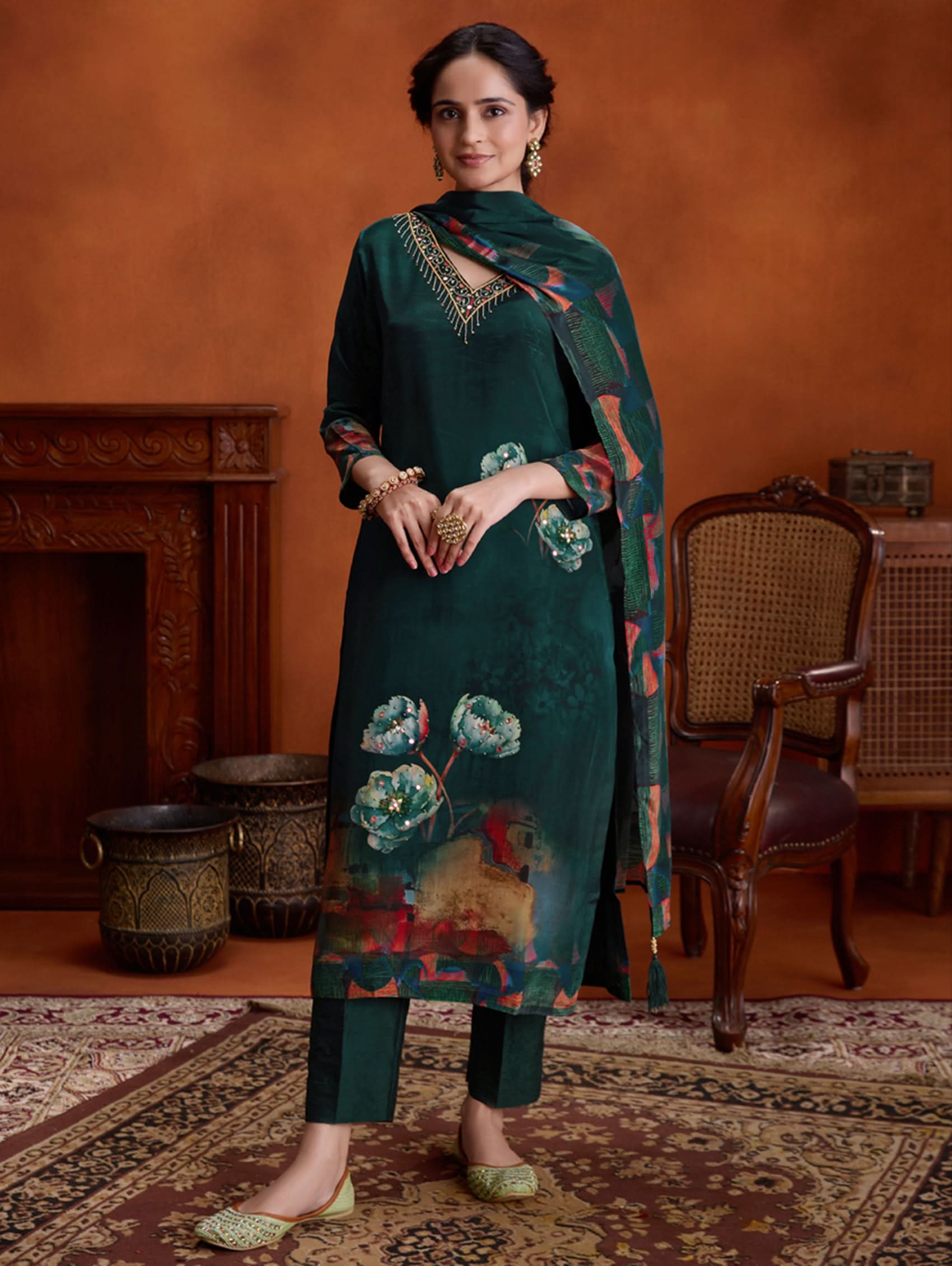 Shop Digitally Printed Pure Natural Crepe Suit Set 4053 Online Women Plus