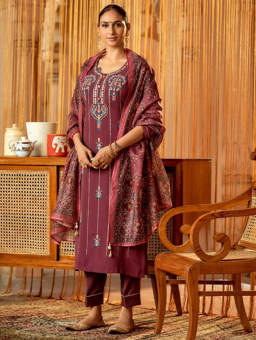 Shop Embroidered Georgette Suit Set 3786 Online - Women Plus