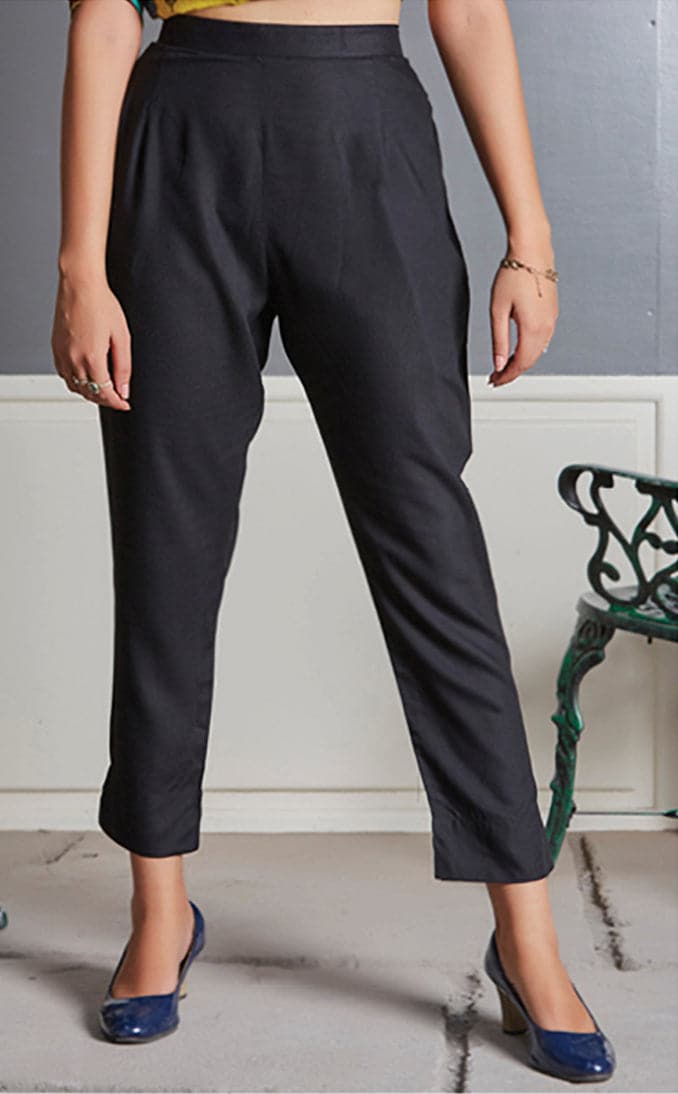 Shop Black Rayon Pants Online - Women Plus